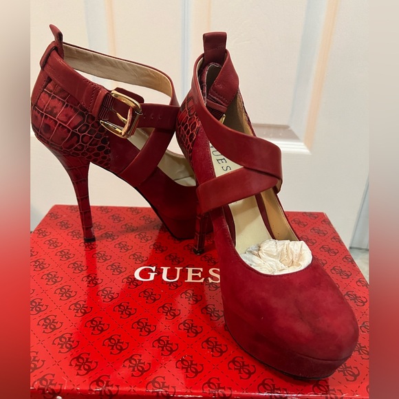 Guess | Shoes | Guess Lamella Red Multi Suede Pumps | Poshmark